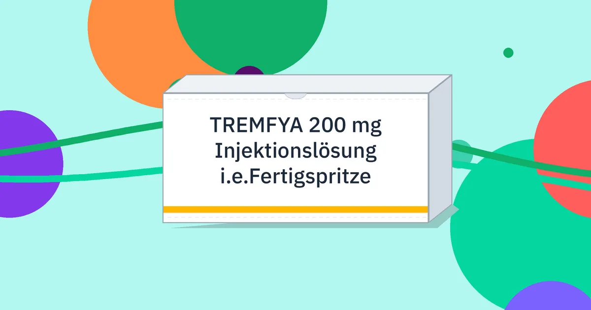 Symbolbild: Packung mit der Aufschrift TREMFYA 200 mg Injektionslösung i.e.Fertigspritze (PZN 19480095) – Verfügbarkeit und Bezug in Apotheken in Frankfurt am Main