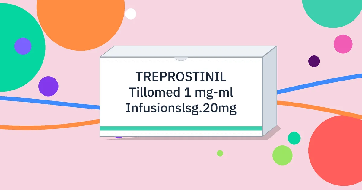 Symbolbild: Packung mit der Aufschrift TREPROSTINIL Tillomed 1 mg-ml Infusionslsg.20mg (PZN 17196295) – Verfügbarkeit und Bezug in Apotheken in Frankfurt am Main
