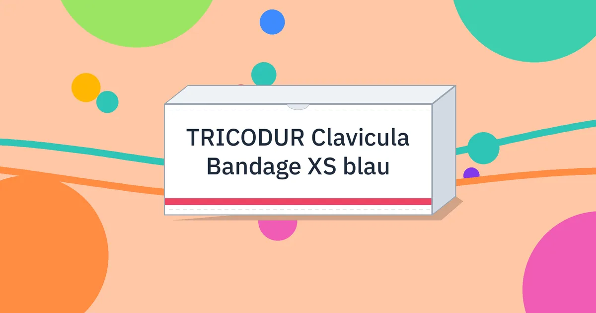Symbolbild: Packung mit der Aufschrift TRICODUR Clavicula Bandage XS blau (PZN 01882172) – Verfügbarkeit und Bezug in Apotheken in Frankfurt am Main