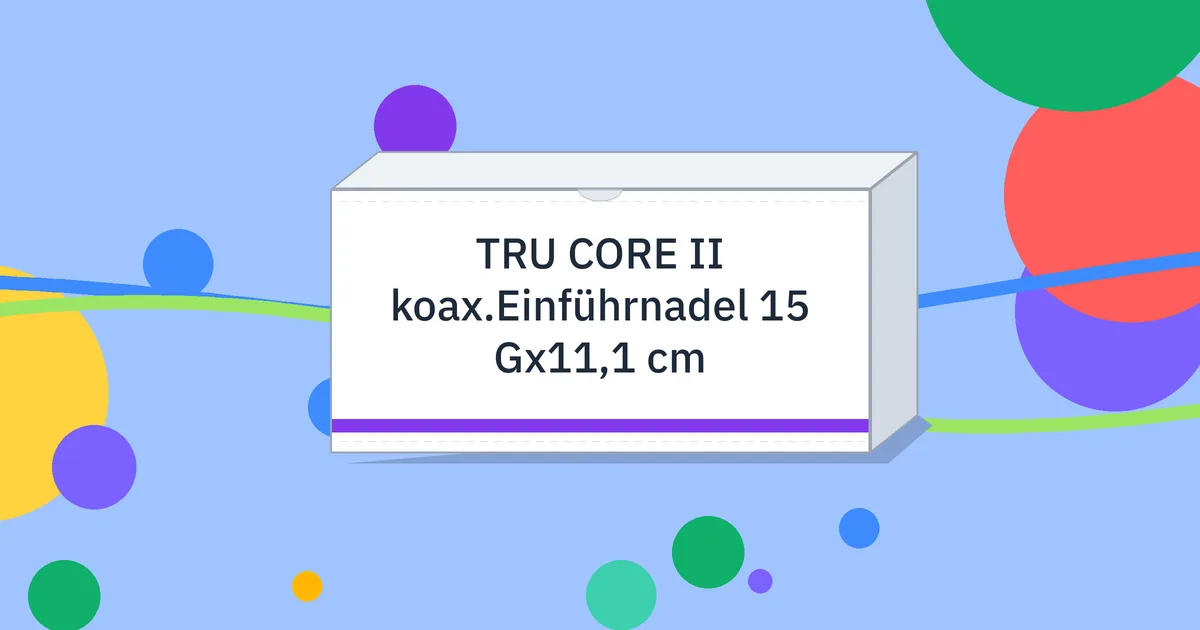 Symbolbild: Packung mit der Aufschrift TRU CORE II koax.Einführnadel 15 Gx11,1 cm (PZN 06770650) – Verfügbarkeit und Bezug in Apotheken in Frankfurt am Main
