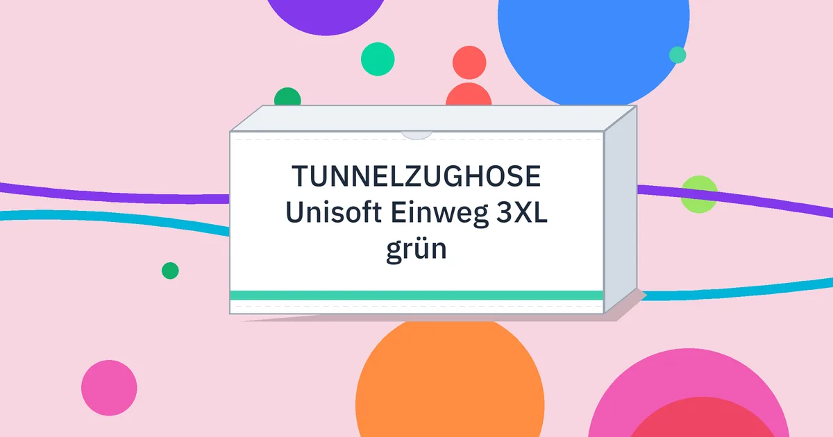 Symbolbild: Packung mit der Aufschrift TUNNELZUGHOSE Unisoft Einweg 3XL grün (PZN 04703804) – Verfügbarkeit und Bezug in Apotheken in Frankfurt am Main