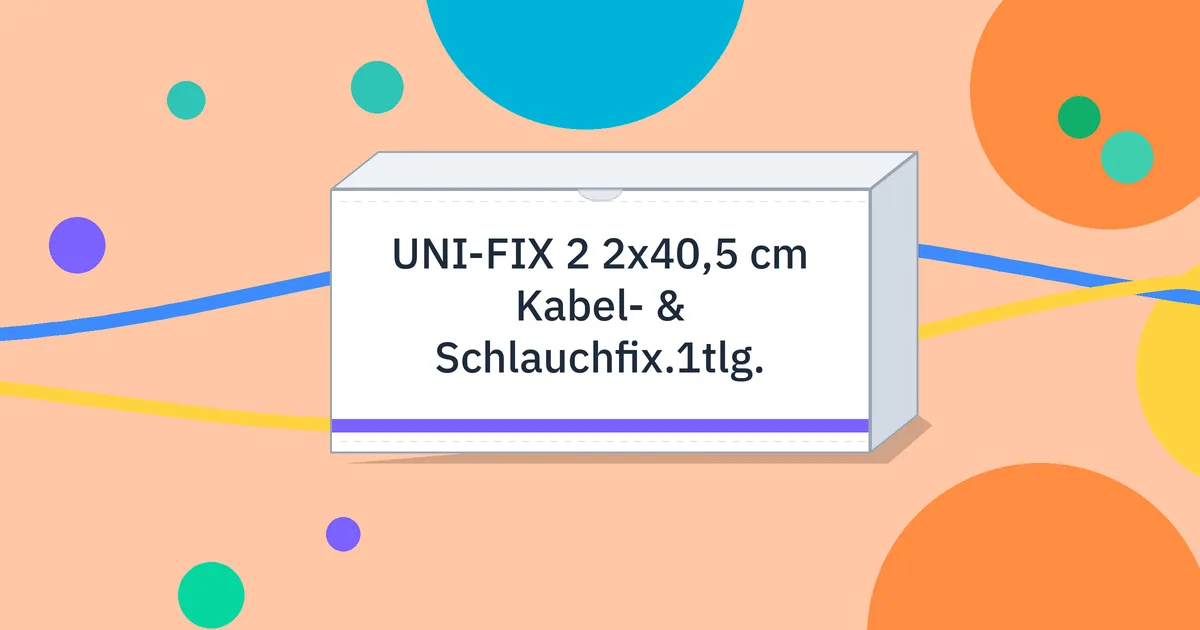 Symbolbild: Packung mit der Aufschrift UNI-FIX 2 2x40,5 cm Kabel- & Schlauchfix.1tlg. (PZN 18756164) – Verfügbarkeit und Bezug in Apotheken in Frankfurt am Main