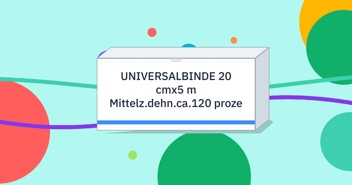 Symbolbild: Packung mit der Aufschrift UNIVERSALBINDE 20 cmx5 m Mittelz.dehn.ca.120 proze (PZN 12775344) – Verfügbarkeit und Bezug in Apotheken in Frankfurt am Main