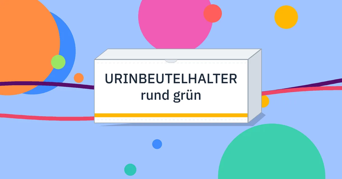 Symbolbild: Packung mit der Aufschrift URINBEUTELHALTER rund grün (PZN 11222821) – Verfügbarkeit und Bezug in Apotheken in Frankfurt am Main
