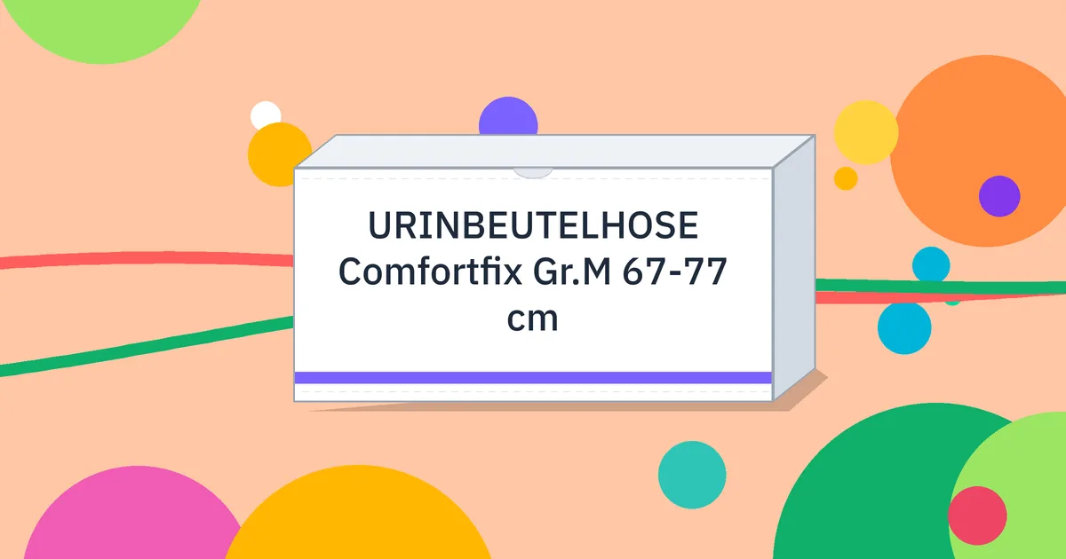 Symbolbild: Packung mit der Aufschrift URINBEUTELHOSE Comfortfix Gr.M 67-77 cm (PZN 10010577) – Verfügbarkeit und Bezug in Apotheken in Frankfurt am Main