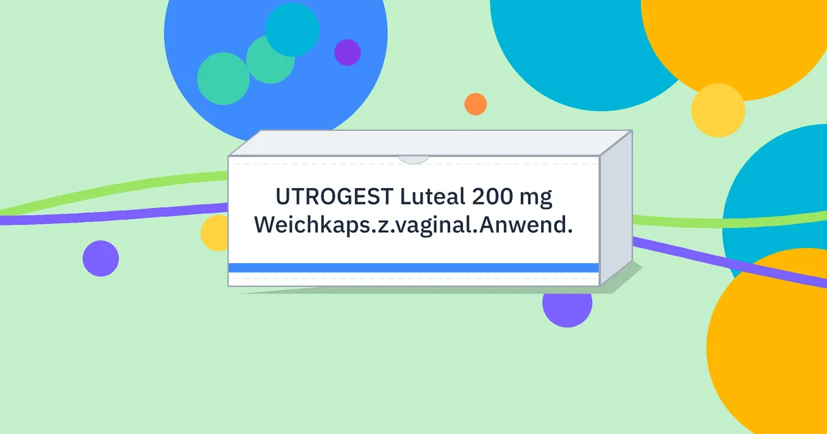 Symbolbild: Packung mit der Aufschrift UTROGEST Luteal 200 mg Weichkaps.z.vaginal.Anwend. (PZN 13966974) – Verfügbarkeit und Bezug in Apotheken in Frankfurt am Main