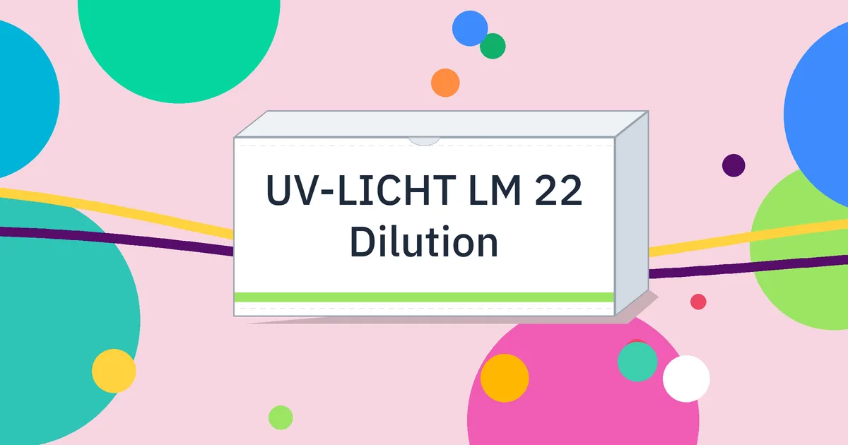 Symbolbild: Packung mit der Aufschrift UV-LICHT LM 22 Dilution (PZN 13258697) – Verfügbarkeit und Bezug in Apotheken in Frankfurt am Main