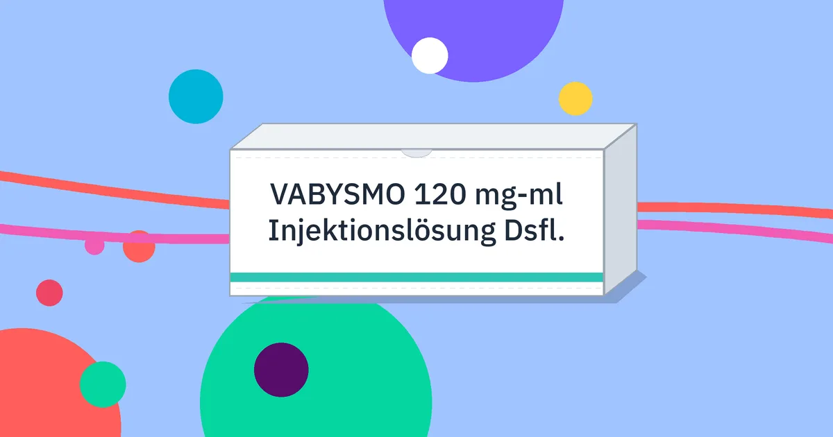 Symbolbild: Packung mit der Aufschrift VABYSMO 120 mg-ml Injektionslösung Dsfl. (PZN 19144954) – Verfügbarkeit und Bezug in Apotheken in Frankfurt am Main