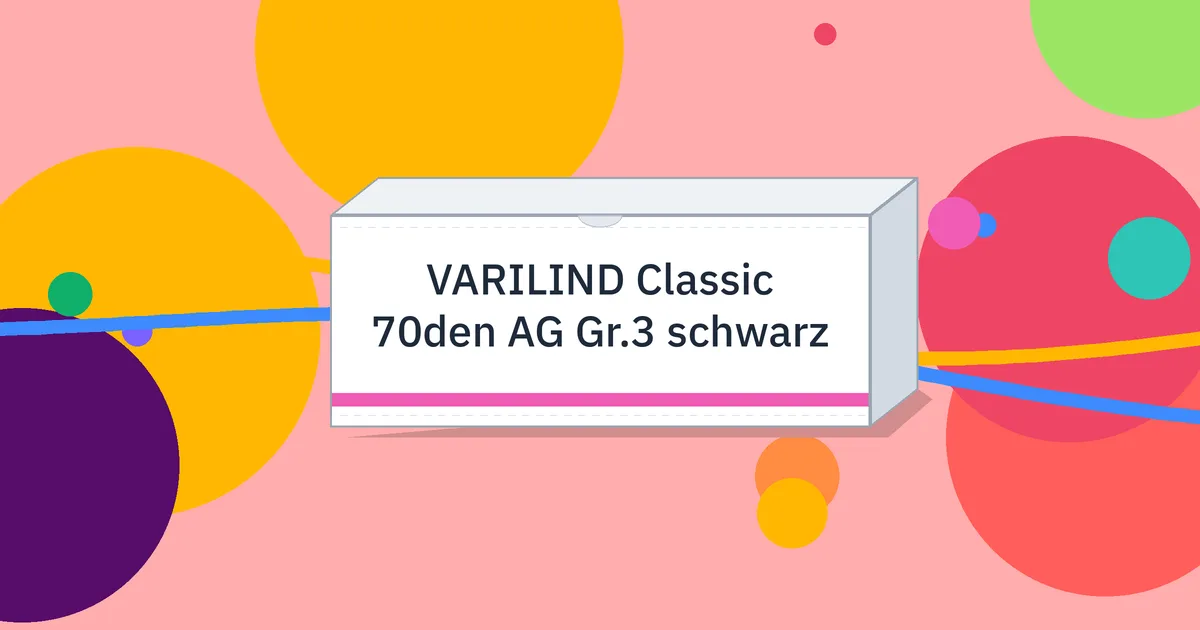 Symbolbild: Packung mit der Aufschrift VARILIND Classic 70den AG Gr.3 schwarz (PZN 09521611) – Verfügbarkeit und Bezug in Apotheken in Frankfurt am Main