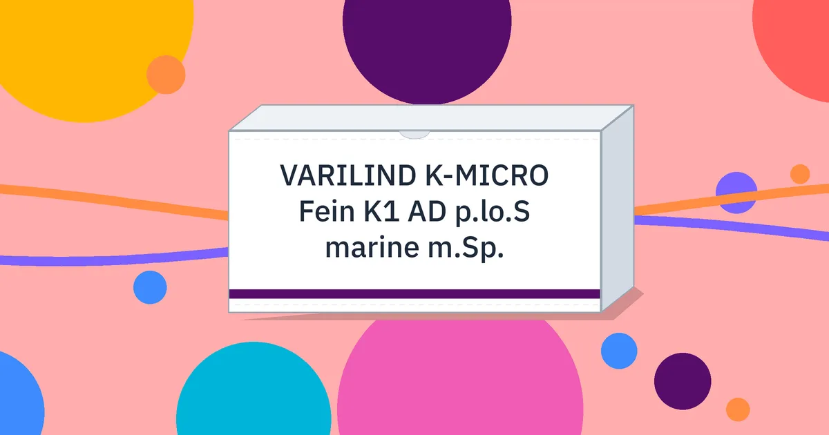 Symbolbild: Packung mit der Aufschrift VARILIND K-MICRO Fein K1 AD p.lo.S marine m.Sp. (PZN 20557489) – Verfügbarkeit und Bezug in Apotheken in Frankfurt am Main