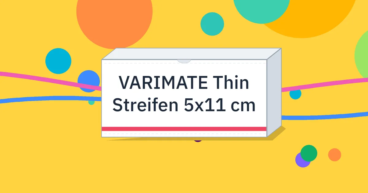 Symbolbild: Packung mit der Aufschrift VARIMATE Thin Streifen 5x11 cm (PZN 02788570) – Verfügbarkeit und Bezug in Apotheken in Frankfurt am Main