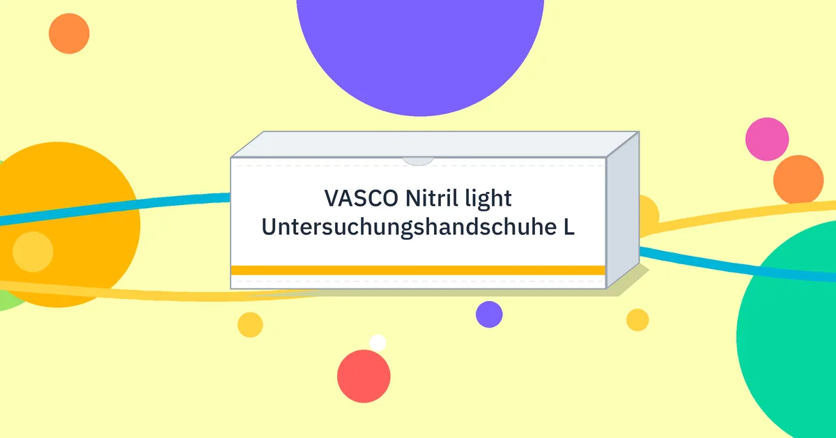 Symbolbild: Packung mit der Aufschrift VASCO Nitril light Untersuchungshandschuhe L (PZN 06810421) – Verfügbarkeit und Bezug in Apotheken in Frankfurt am Main