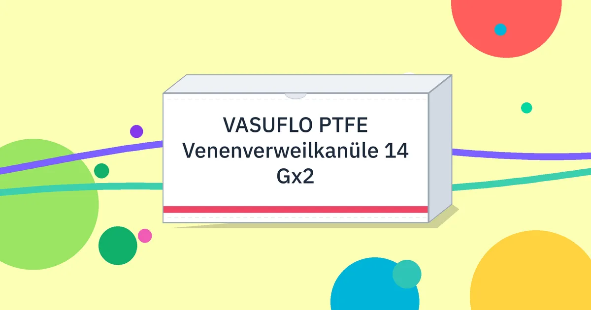 Symbolbild: Packung mit der Aufschrift VASUFLO PTFE Venenverweilkanüle 14 Gx2 (PZN 18387264) – Verfügbarkeit und Bezug in Apotheken in Frankfurt am Main