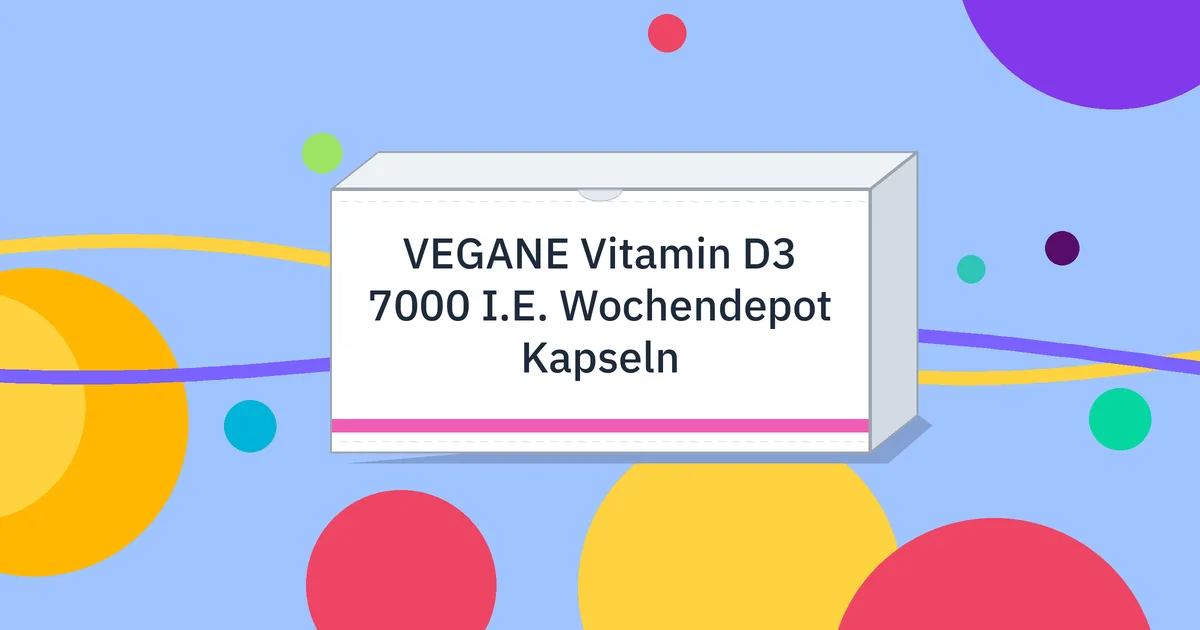 Symbolbild: Packung mit der Aufschrift VEGANE Vitamin D3 7000 I.E. Wochendepot Kapseln (PZN 18369651) – Verfügbarkeit und Bezug in Apotheken in Frankfurt am Main