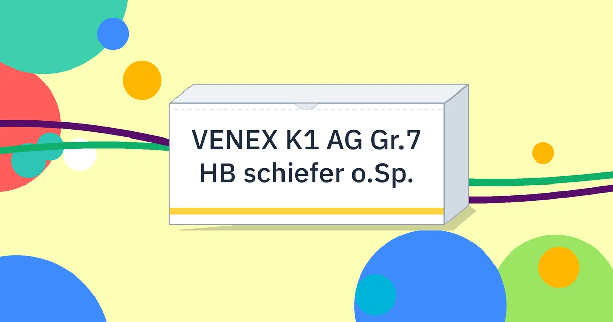 Symbolbild: Packung mit der Aufschrift VENEX K1 AG Gr.7 HB schiefer o.Sp. (PZN 03194074) – Verfügbarkeit und Bezug in Apotheken in Frankfurt am Main