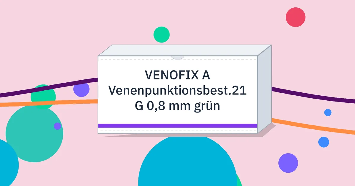 Symbolbild: Packung mit der Aufschrift VENOFIX A Venenpunktionsbest.21 G 0,8 mm grün (PZN 18003223) – Verfügbarkeit und Bezug in Apotheken in Frankfurt am Main