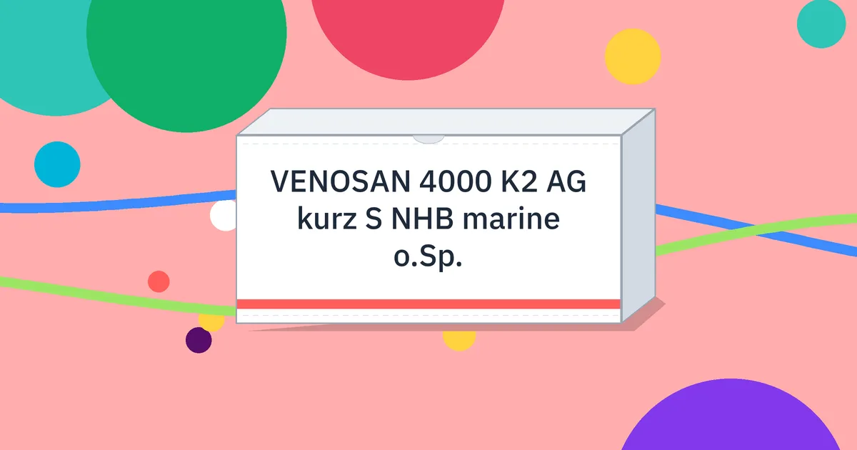 Symbolbild: Packung mit der Aufschrift VENOSAN 4000 K2 AG kurz S NHB marine o.Sp. (PZN 16602362) – Verfügbarkeit und Bezug in Apotheken in Frankfurt am Main