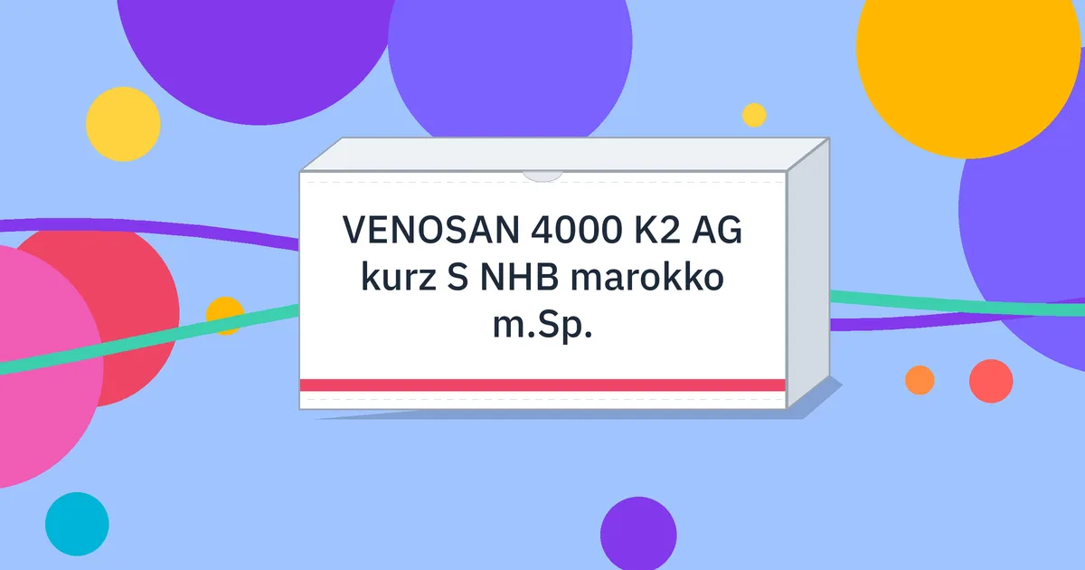 Symbolbild: Packung mit der Aufschrift VENOSAN 4000 K2 AG kurz S NHB marokko m.Sp. (PZN 14426228) – Verfügbarkeit und Bezug in Apotheken in Frankfurt am Main