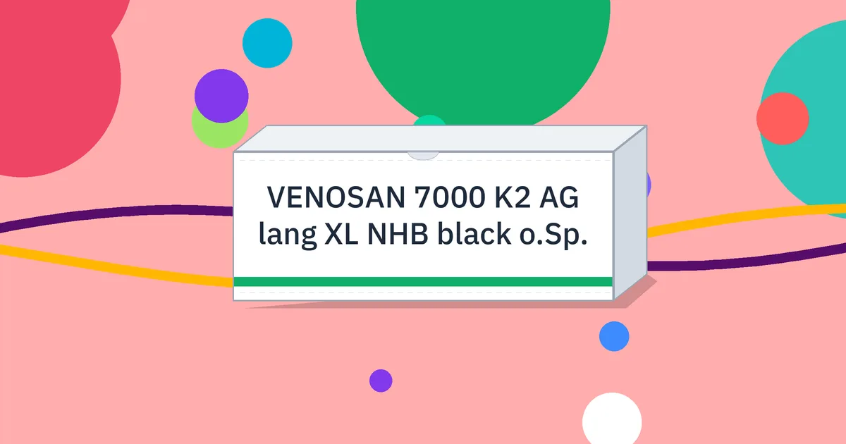 Symbolbild: Packung mit der Aufschrift VENOSAN 7000 K2 AG lang XL NHB black o.Sp. (PZN 14435925) – Verfügbarkeit und Bezug in Apotheken in Frankfurt am Main