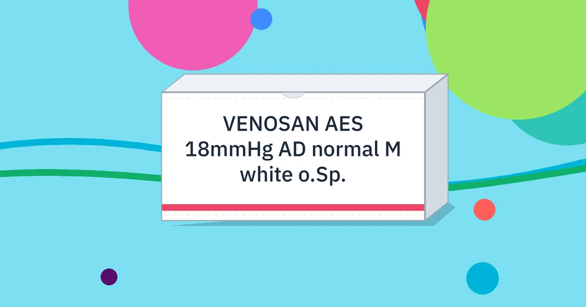 Symbolbild: Packung mit der Aufschrift VENOSAN AES 18mmHg AD normal M white o.Sp. (PZN 15323111) – Verfügbarkeit und Bezug in Apotheken in Frankfurt am Main
