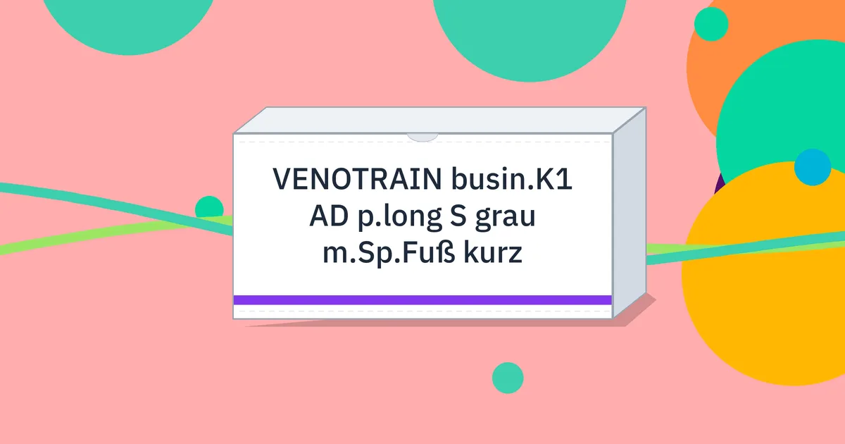 Symbolbild: Packung mit der Aufschrift VENOTRAIN busin.K1 AD p.long S grau m.Sp.Fuß kurz (PZN 19057273) – Verfügbarkeit und Bezug in Apotheken in Frankfurt am Main