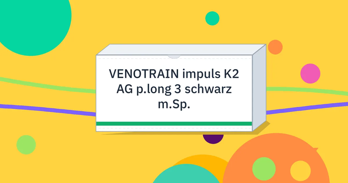 Symbolbild: Packung mit der Aufschrift VENOTRAIN impuls K2 AG p.long 3 schwarz m.Sp. (PZN 00495378) – Verfügbarkeit und Bezug in Apotheken in Frankfurt am Main
