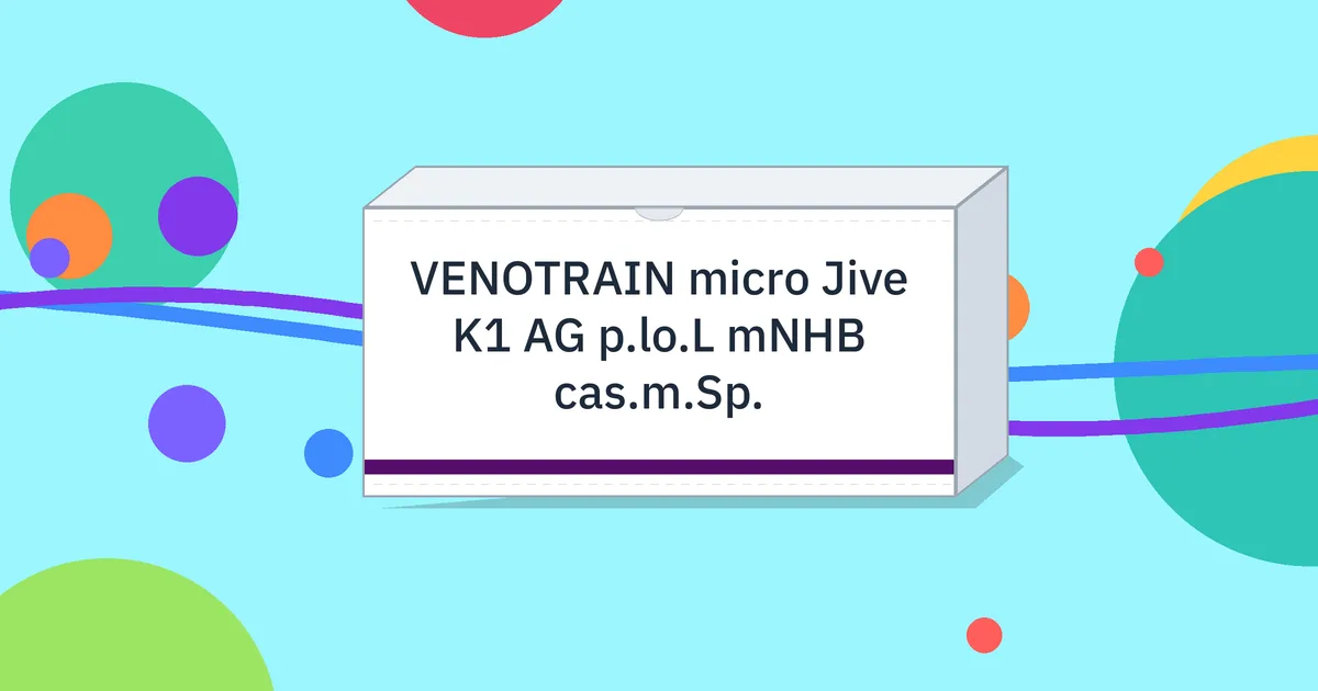 Symbolbild: Packung mit der Aufschrift VENOTRAIN micro Jive K1 AG p.lo.L mNHB cas.m.Sp. (PZN 20766419) – Verfügbarkeit und Bezug in Apotheken in Frankfurt am Main