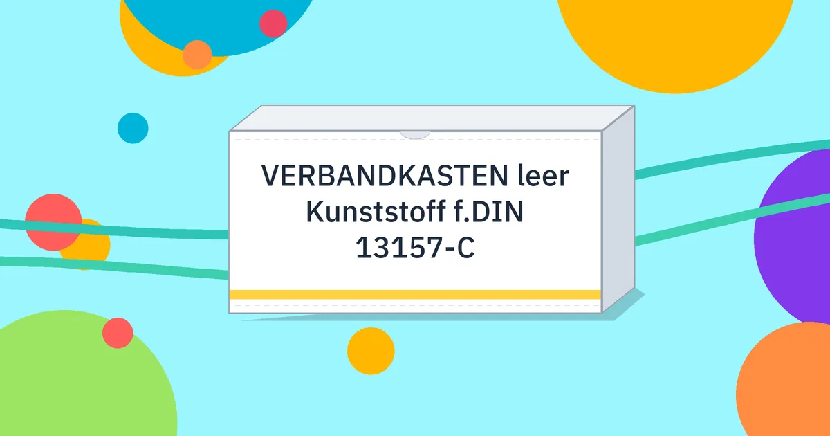 Symbolbild: Packung mit der Aufschrift VERBANDKASTEN leer Kunststoff f.DIN 13157-C (PZN 13966709) – Verfügbarkeit und Bezug in Apotheken in Frankfurt am Main