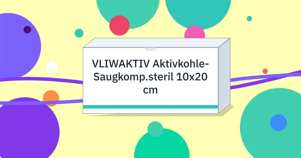 Symbolbild: Packung mit der Aufschrift VLIWAKTIV Aktivkohle-Saugkomp.steril 10x20 cm (PZN 13582742) – Verfügbarkeit und Bezug in Apotheken in Frankfurt am Main