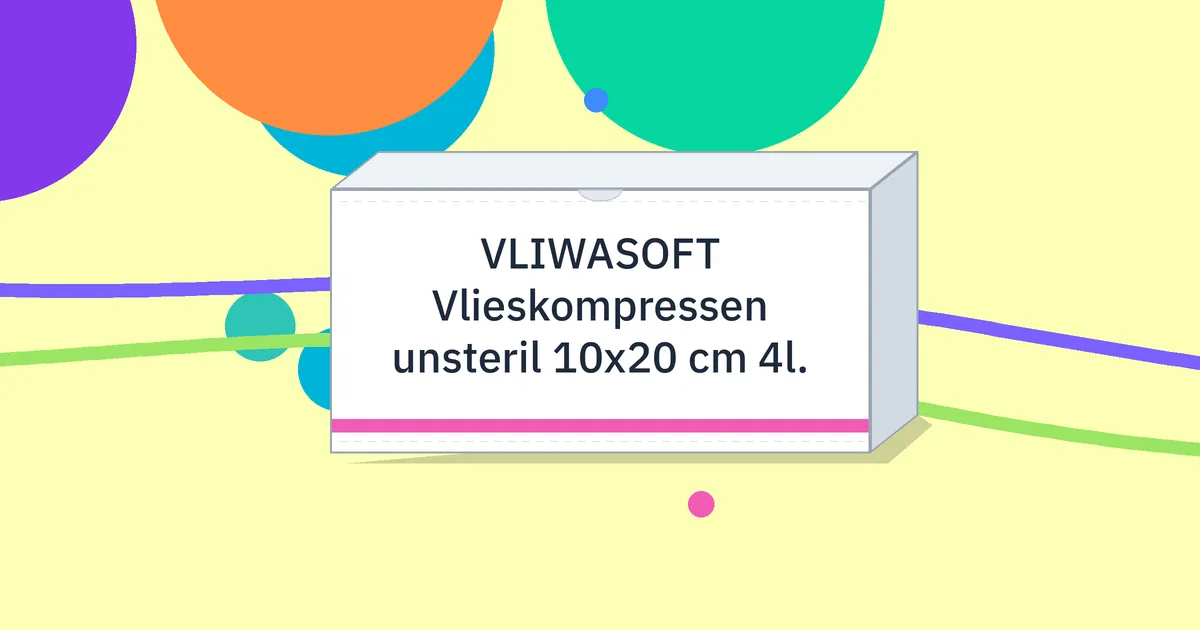 Symbolbild: Packung mit der Aufschrift VLIWASOFT Vlieskompressen unsteril 10x20 cm 4l. (PZN 18437849) – Verfügbarkeit und Bezug in Apotheken in Frankfurt am Main