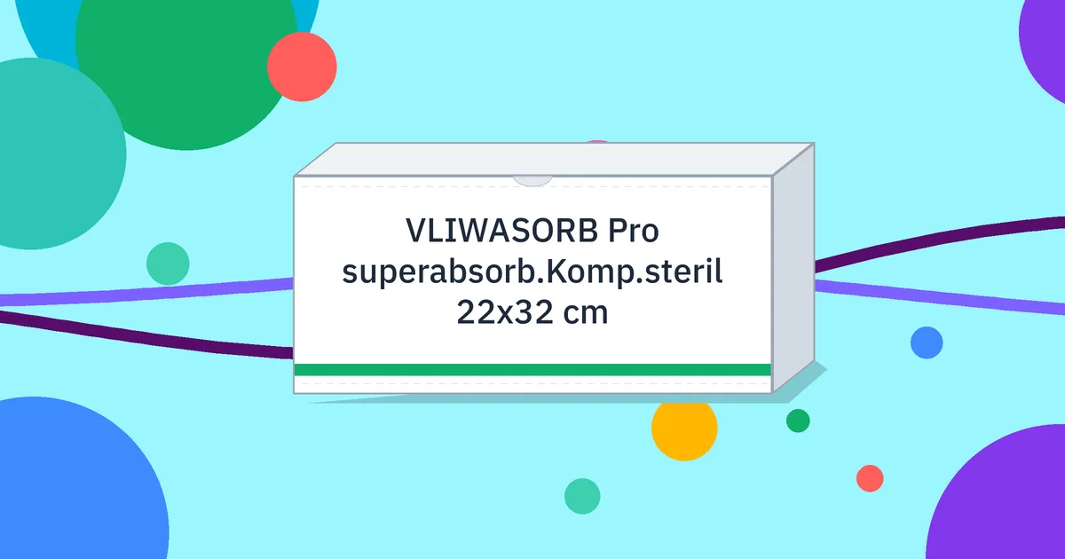 Symbolbild: Packung mit der Aufschrift VLIWASORB Pro superabsorb.Komp.steril 22x32 cm (PZN 20231546) – Verfügbarkeit und Bezug in Apotheken in Frankfurt am Main