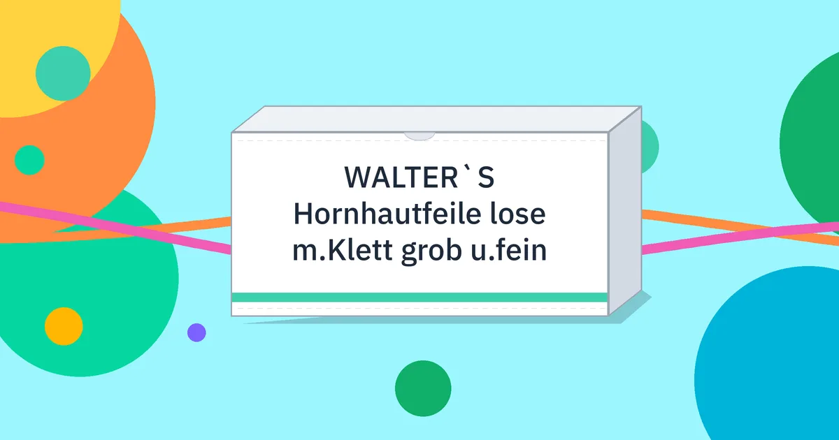 Symbolbild: Packung mit der Aufschrift WALTER`S Hornhautfeile lose m.Klett grob u.fein (PZN 02461277) – Verfügbarkeit und Bezug in Apotheken in Frankfurt am Main