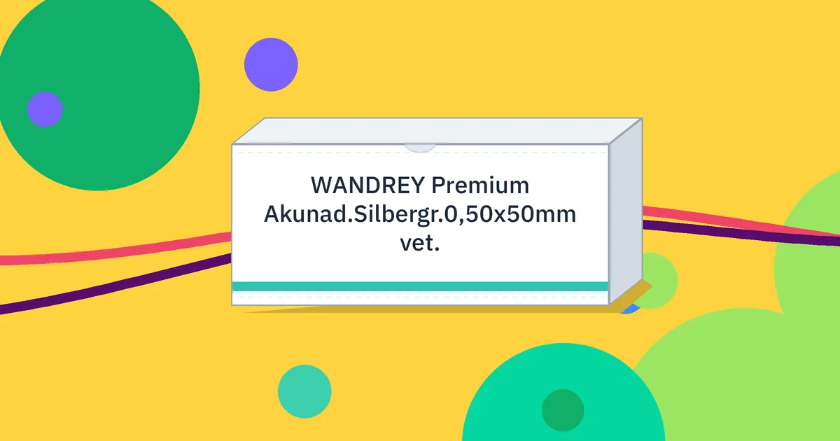 Symbolbild: Packung mit der Aufschrift WANDREY Premium Akunad.Silbergr.0,50x50mm vet. (PZN 01420974) – Verfügbarkeit und Bezug in Apotheken in Frankfurt am Main