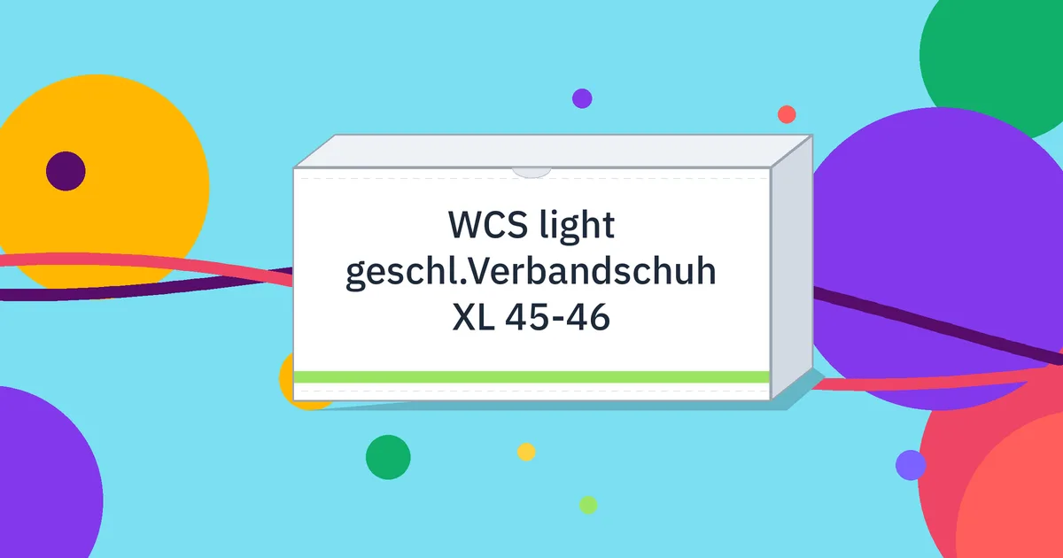 Symbolbild: Packung mit der Aufschrift WCS light geschl.Verbandschuh XL 45-46 (PZN 16629763) – Verfügbarkeit und Bezug in Apotheken in Frankfurt am Main