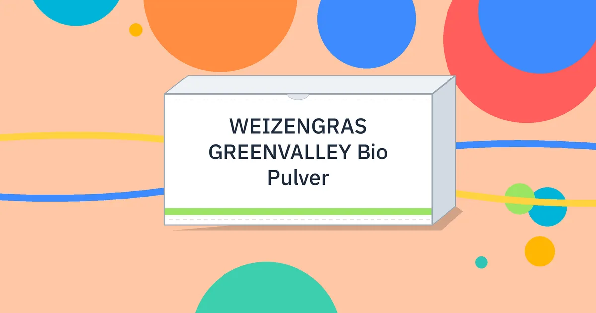 Symbolbild: Packung mit der Aufschrift WEIZENGRAS GREENVALLEY Bio Pulver (PZN 01914920) – Verfügbarkeit und Bezug in Apotheken in Frankfurt am Main