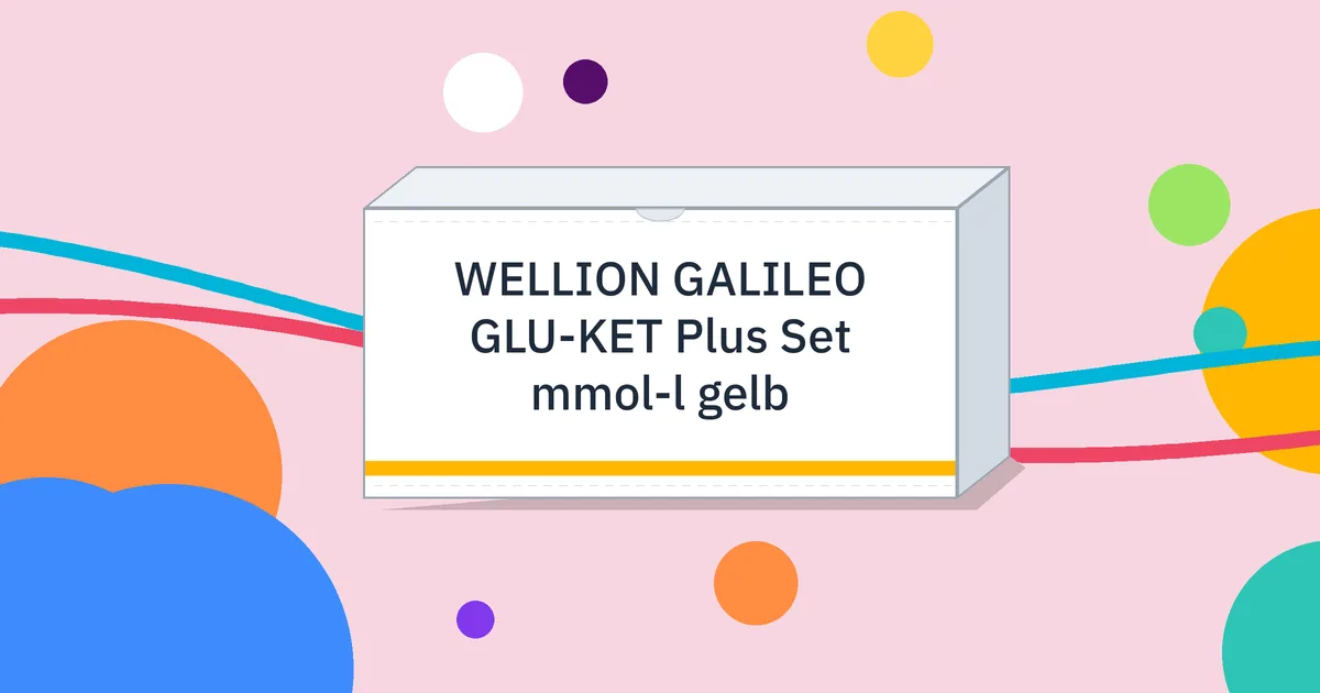 Symbolbild: Packung mit der Aufschrift WELLION GALILEO GLU-KET Plus Set mmol-l gelb (PZN 12582823) – Verfügbarkeit und Bezug in Apotheken in Frankfurt am Main