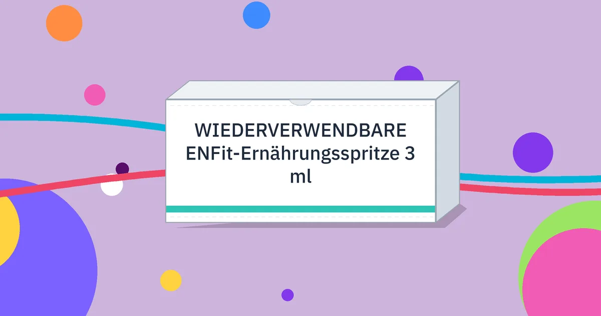 Symbolbild: Packung mit der Aufschrift WIEDERVERWENDBARE ENFit-Ernährungsspritze 3 ml (PZN 19997088) – Verfügbarkeit und Bezug in Apotheken in Frankfurt am Main