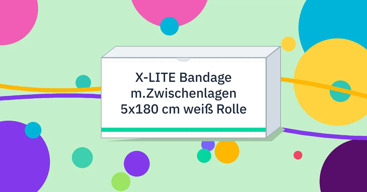 Symbolbild: Packung mit der Aufschrift X-LITE Bandage m.Zwischenlagen 5x180 cm weiß Rolle (PZN 02466895) – Verfügbarkeit und Bezug in Apotheken in Frankfurt am Main
