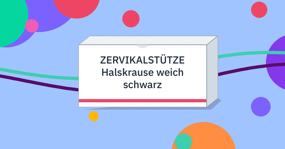 Symbolbild: Packung mit der Aufschrift ZERVIKALSTÜTZE Halskrause weich schwarz (PZN 19068957) – Verfügbarkeit und Bezug in Apotheken in Frankfurt am Main