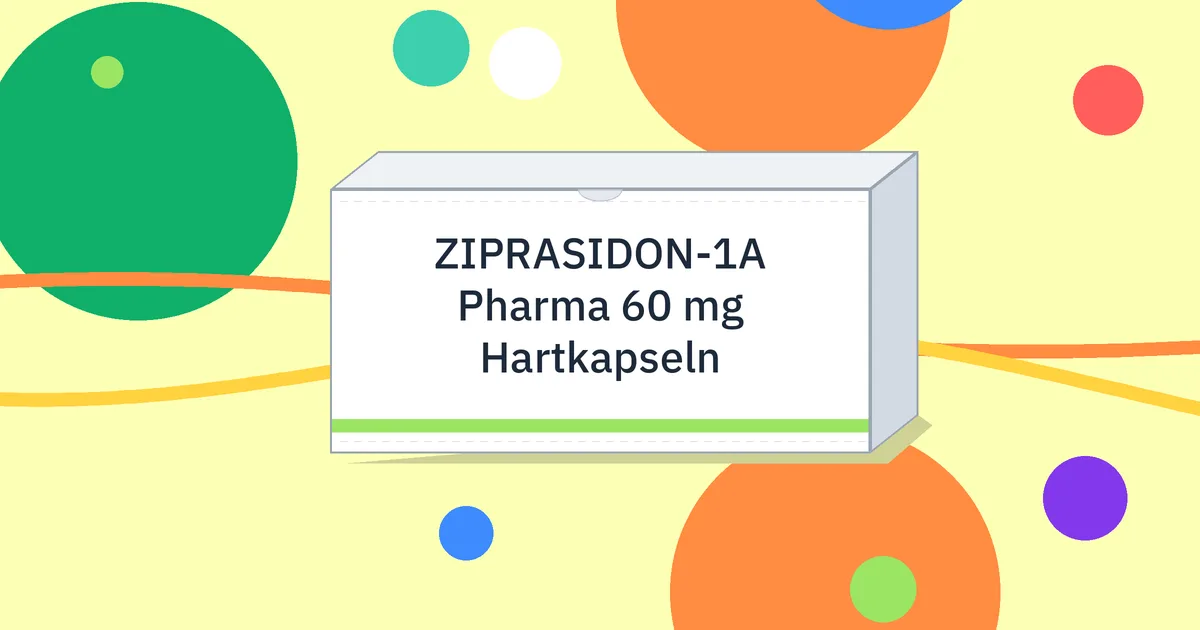 Symbolbild: Packung mit der Aufschrift ZIPRASIDON-1A Pharma 60 mg Hartkapseln (PZN 00015740) – Verfügbarkeit und Bezug in Apotheken in Frankfurt am Main