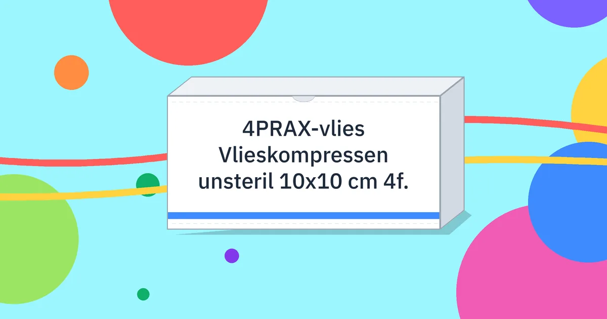 Symbolbild: Packung mit der Aufschrift 4PRAX-vlies Vlieskompressen unsteril 10x10 cm 4f. (PZN 20229762) – Verfügbarkeit und Bezug in Apotheken in Frankfurt am Main