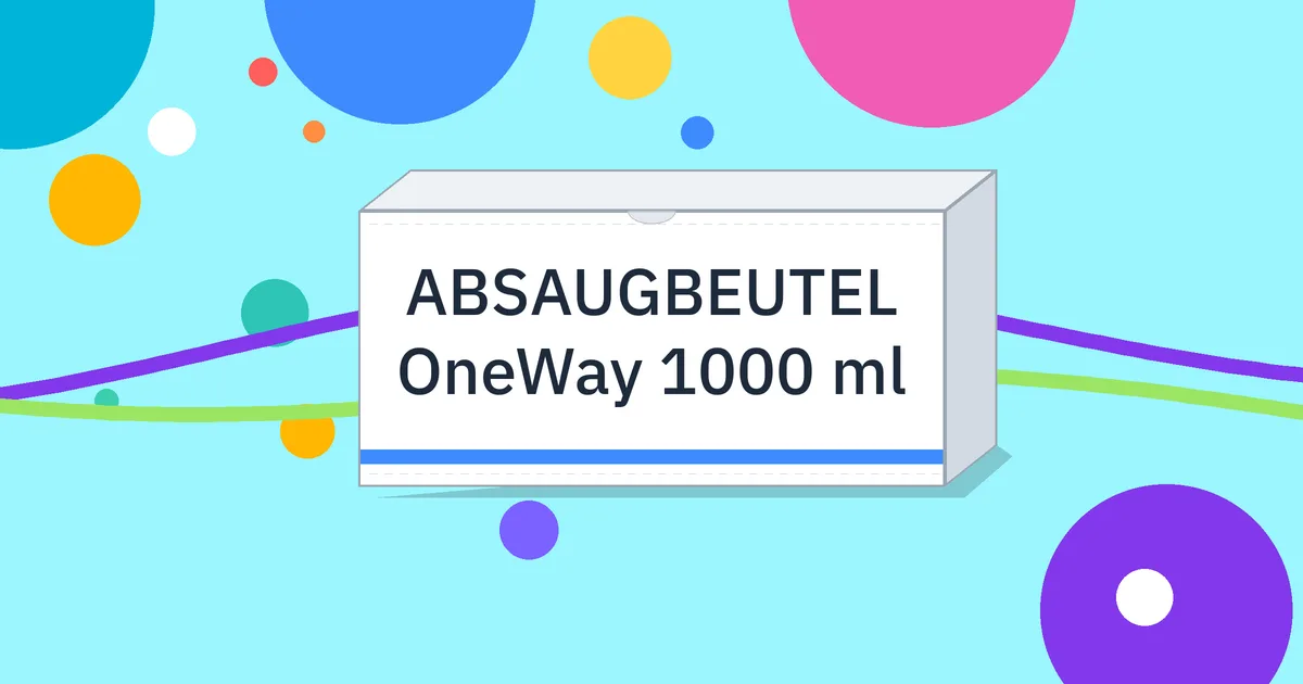 Symbolbild: Packung mit der Aufschrift ABSAUGBEUTEL OneWay 1000 ml (PZN 20272976) – Verfügbarkeit und Bezug in Apotheken in Frankfurt am Main