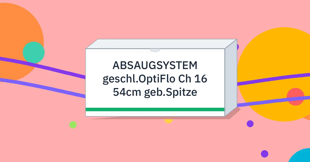 Symbolbild: Packung mit der Aufschrift ABSAUGSYSTEM geschl.OptiFlo Ch 16 54cm geb.Spitze (PZN 04713659) – Verfügbarkeit und Bezug in Apotheken in Frankfurt am Main