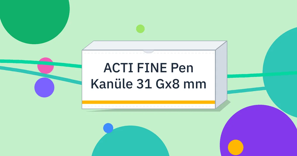 Symbolbild: Packung mit der Aufschrift ACTI FINE Pen Kanüle 31 Gx8 mm (PZN 07667925) – Verfügbarkeit und Bezug in Apotheken in Frankfurt am Main