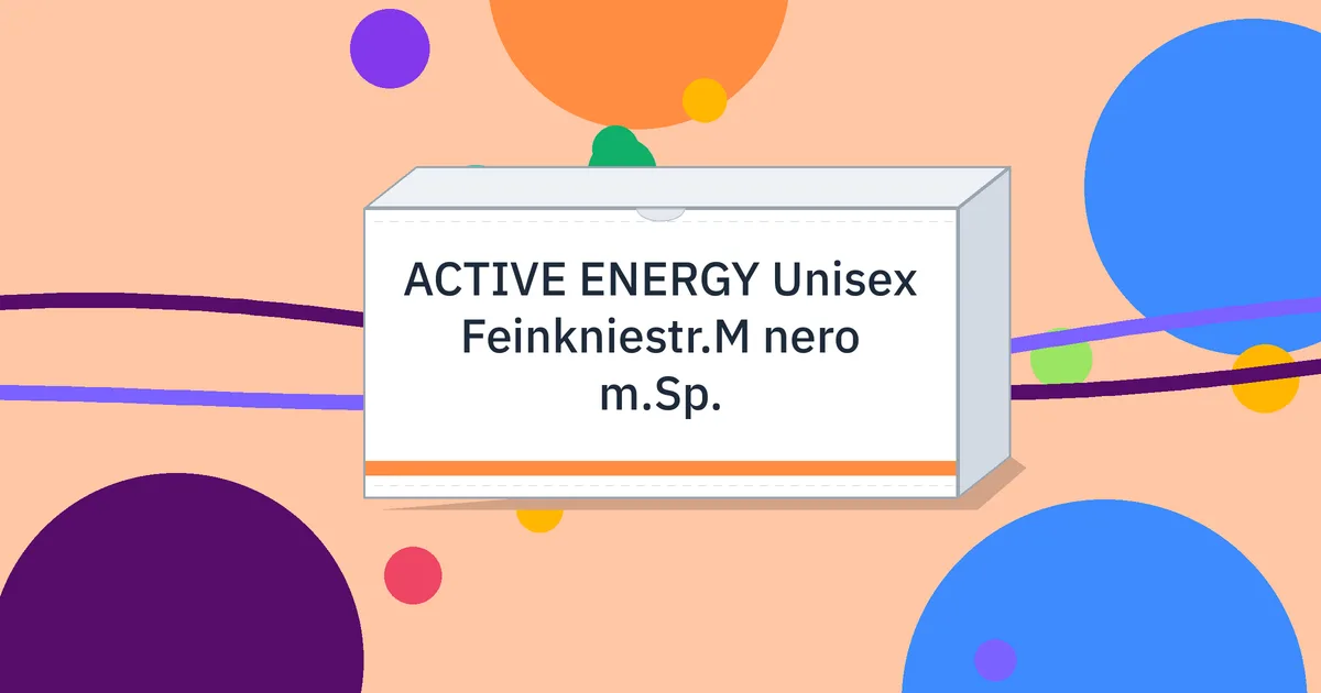 Symbolbild: Packung mit der Aufschrift ACTIVE ENERGY Unisex Feinkniestr.M nero m.Sp. (PZN 06448322) – Verfügbarkeit und Bezug in Apotheken in Frankfurt am Main