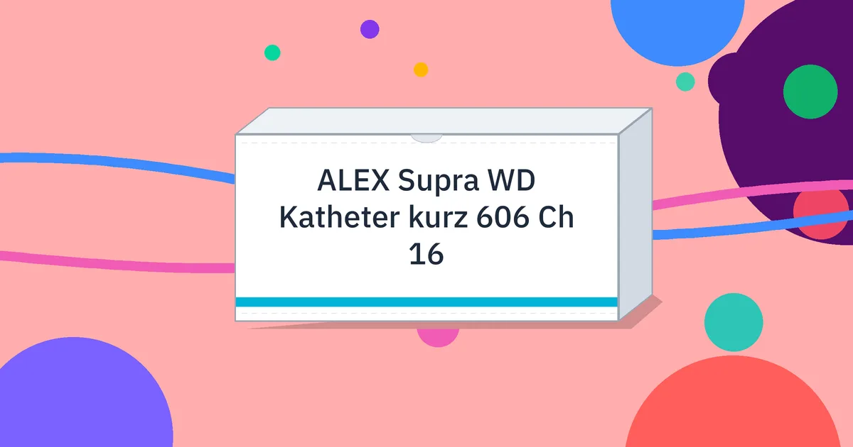 Symbolbild: Packung mit der Aufschrift ALEX Supra WD Katheter kurz 606 Ch 16 (PZN 02494779) – Verfügbarkeit und Bezug in Apotheken in Frankfurt am Main