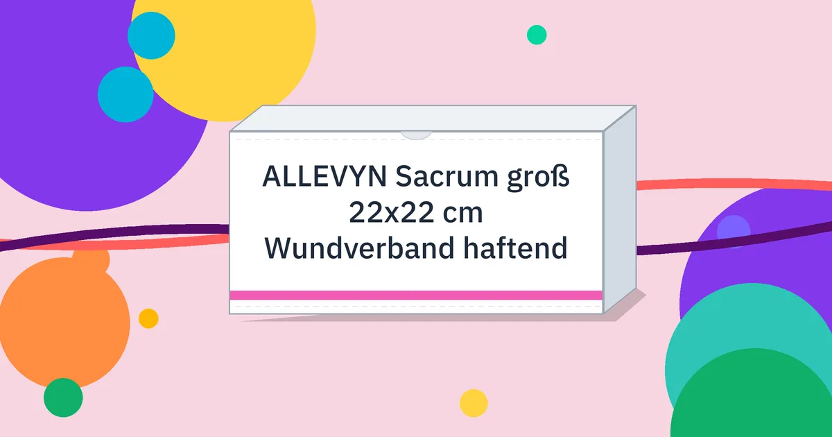 Symbolbild: Packung mit der Aufschrift ALLEVYN Sacrum groß 22x22 cm Wundverband haftend (PZN 19698262) – Verfügbarkeit und Bezug in Apotheken in Frankfurt am Main