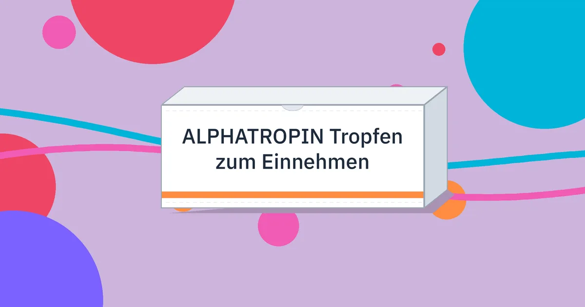 Symbolbild: Packung mit der Aufschrift ALPHATROPIN Tropfen zum Einnehmen (PZN 01412064) – Verfügbarkeit und Bezug in Apotheken in Frankfurt am Main