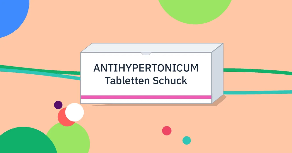 Symbolbild: Packung mit der Aufschrift ANTIHYPERTONICUM Tabletten Schuck (PZN 03113704) – Verfügbarkeit und Bezug in Apotheken in Frankfurt am Main
