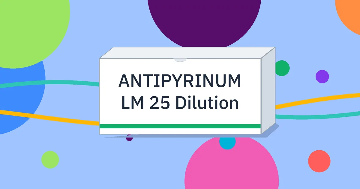 Symbolbild: Packung mit der Aufschrift ANTIPYRINUM LM 25 Dilution (PZN 13376669) – Verfügbarkeit und Bezug in Apotheken in Frankfurt am Main